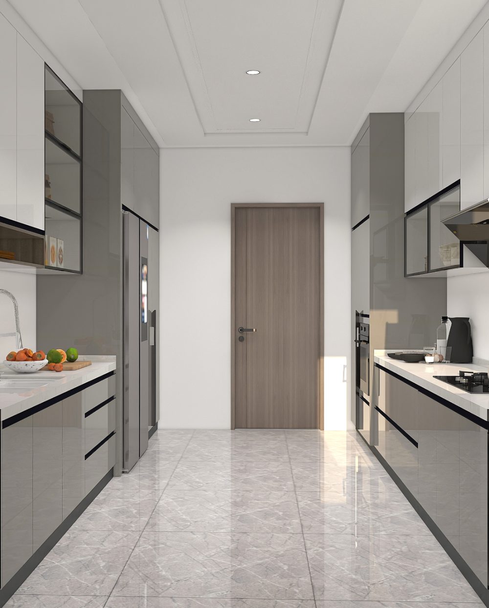 Modern Gray Lacquer Gallery Kitchen Cabinet - PA Kitchen