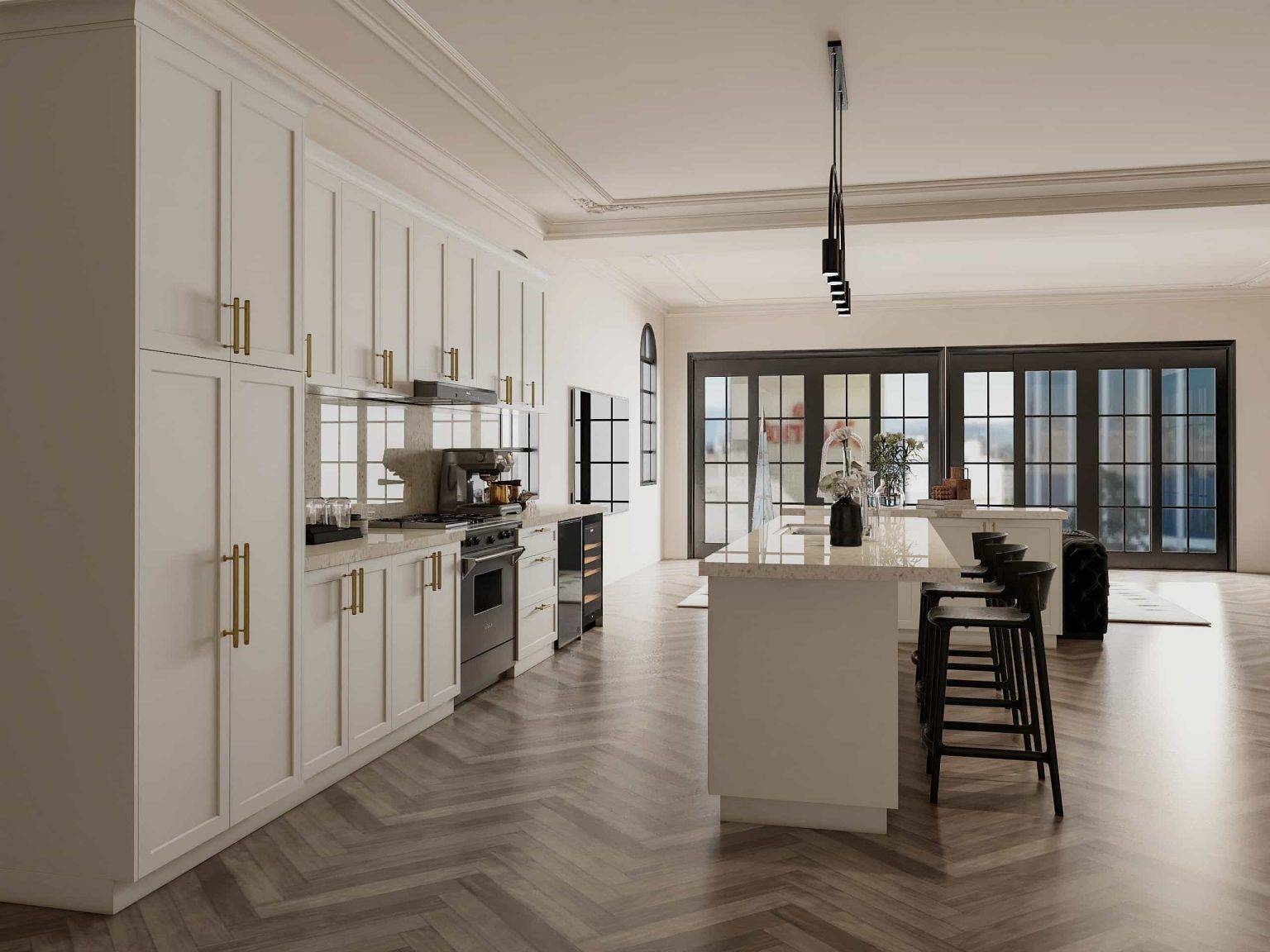 Modern Cream Lacquer Shaker Kitchen Cabinets - PA Kitchen