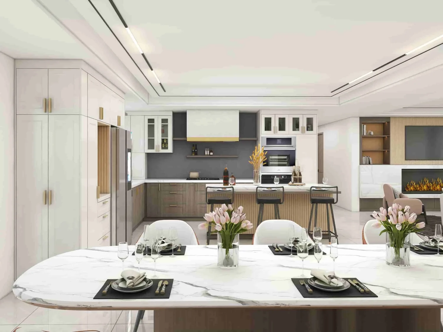 Modern PVC Kitchen Cabinets With Grille Island - PA Kitchen