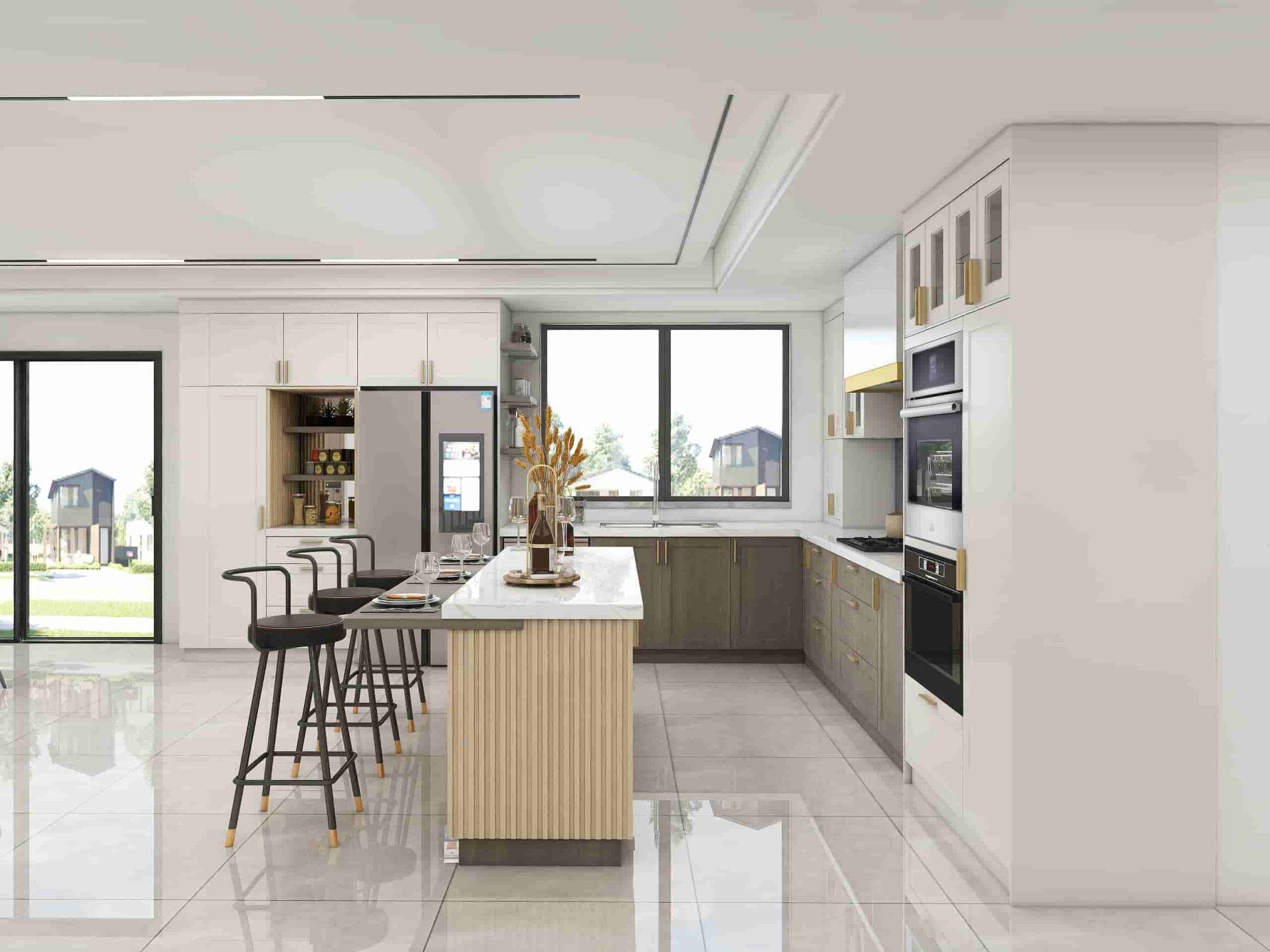 Modern PVC Kitchen Cabinets With Grille Island - PA Kitchen