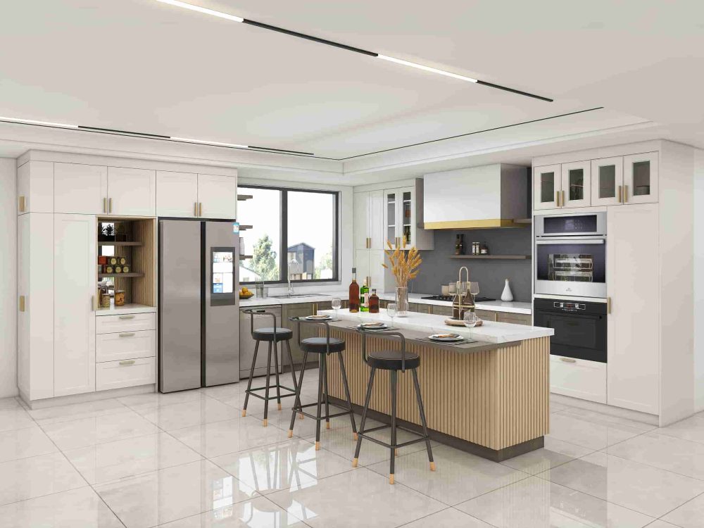 Modern PVC Kitchen Cabinets With Grille Island - PA Kitchen