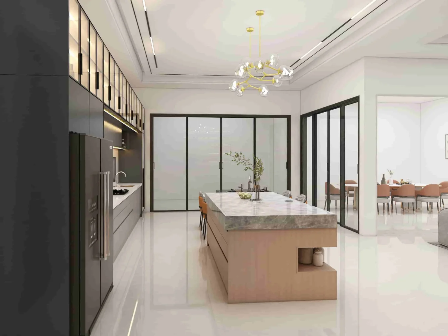 Black Melamine Modern Showcase One-Wall Kitchen Cabinets - PA Kitchen