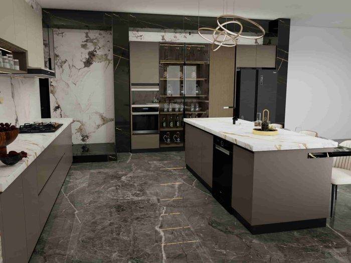 Modern Two-tone Island Marble Kitchen Cabinet - PA Kitchen