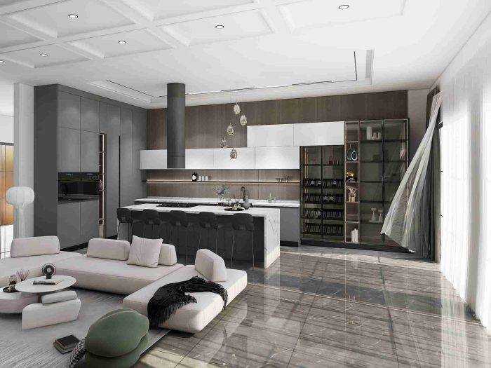 Modern Two Tone Light Wood Laminate Kitchen Cabinets - PA Kitchen