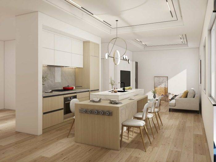 Modern Wood Veneer Two-tone Minimalist Small Kitchen Cabinets - PA Kitchen