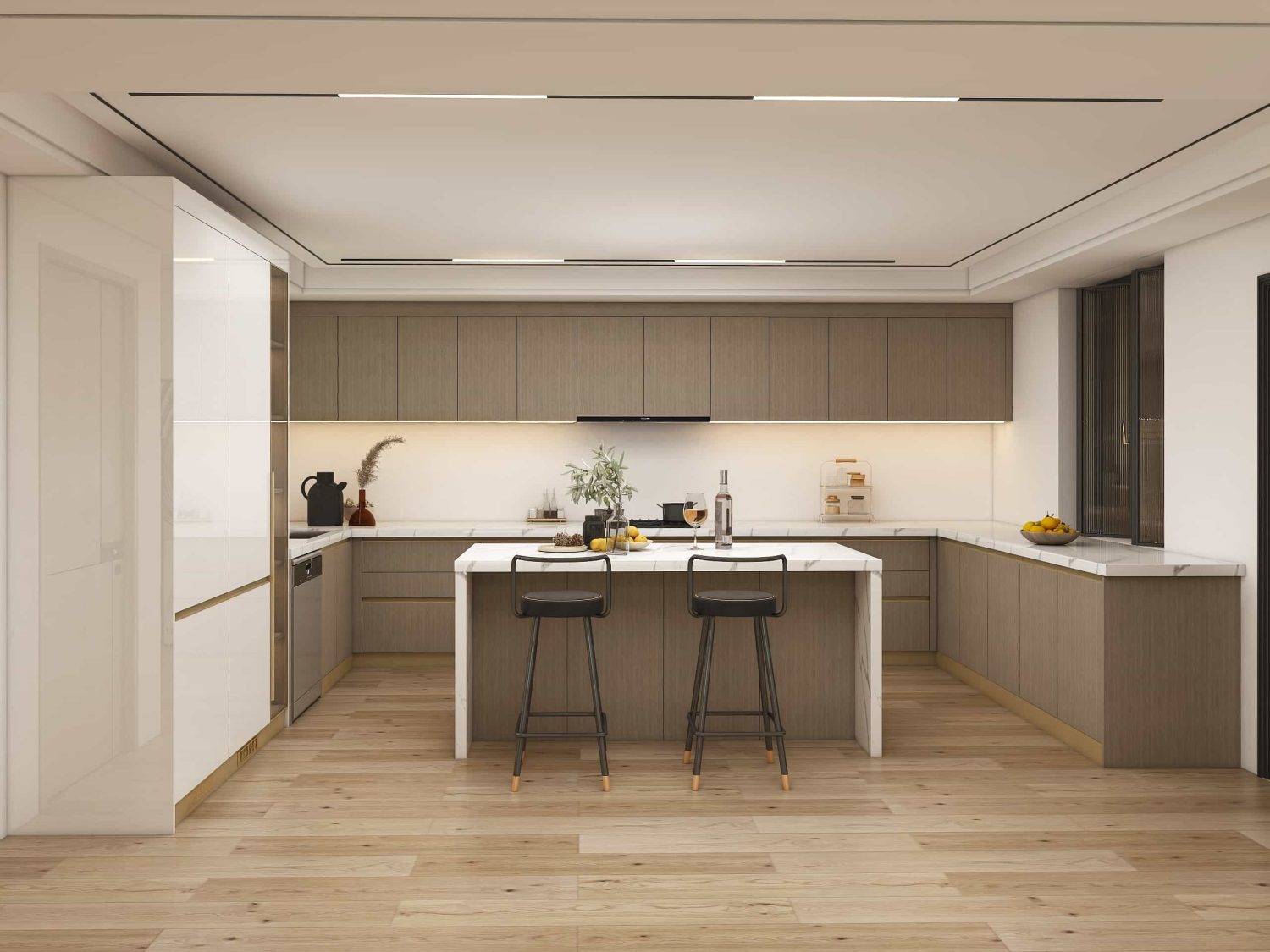 Modern Warm U Shaped MDF Kitchen Cabinets - PA Kitchen
