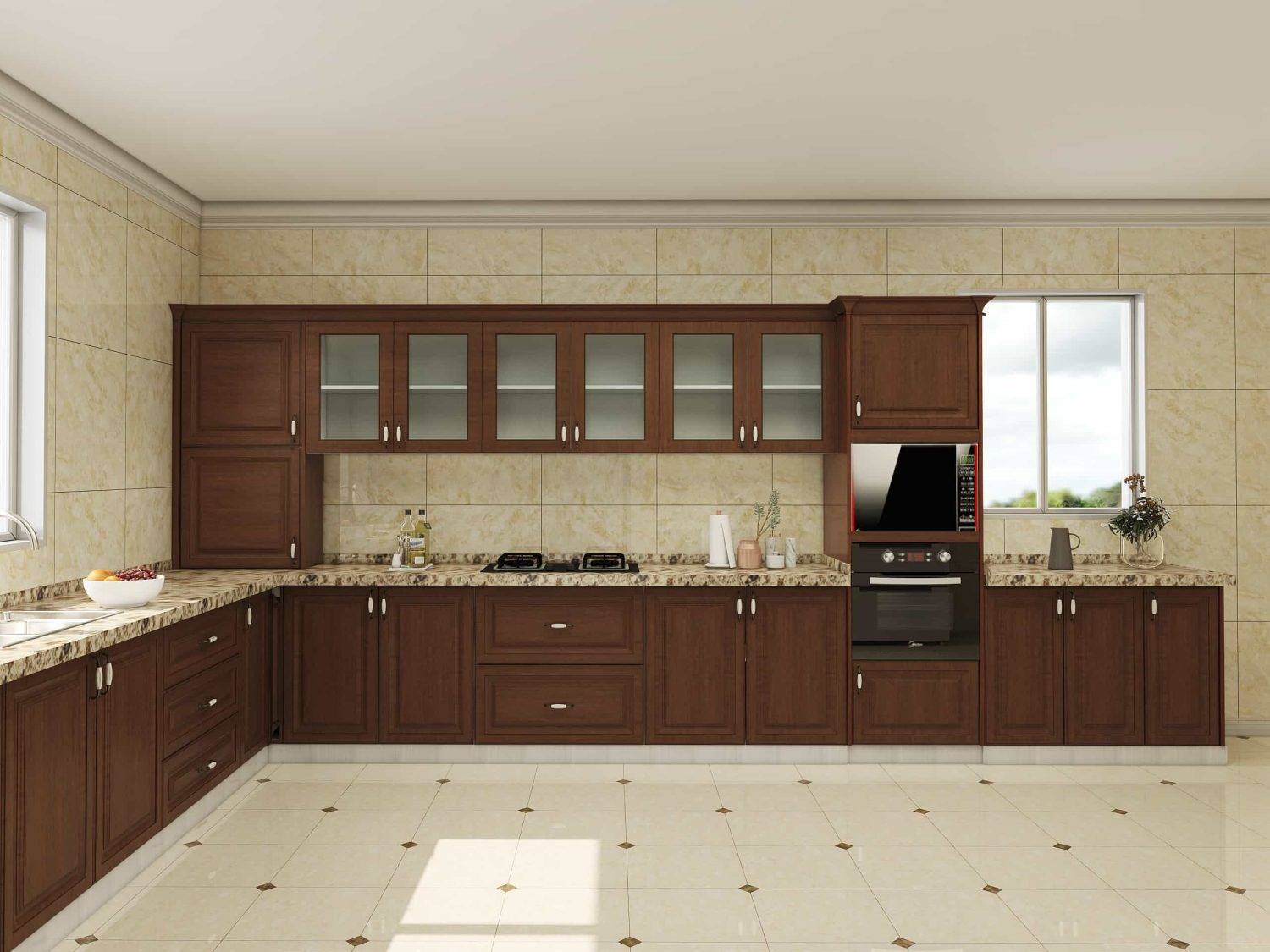 Traditional Shaker Brown L Shaped Kitchen Cabinets - PA Kitchen