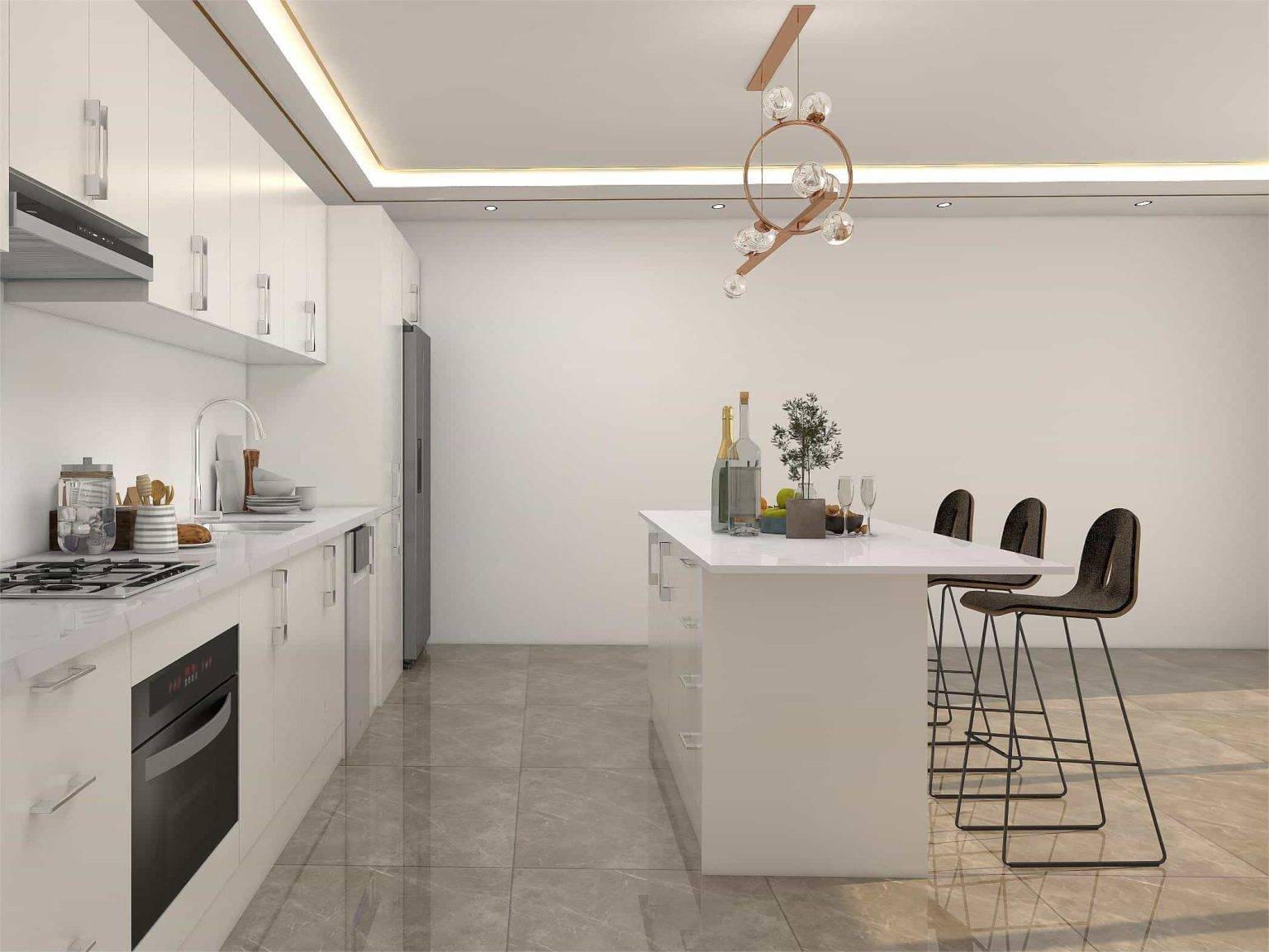 Gallery Modern White Lacquer Kitchen Cabinets with Silver Hardware - PA ...