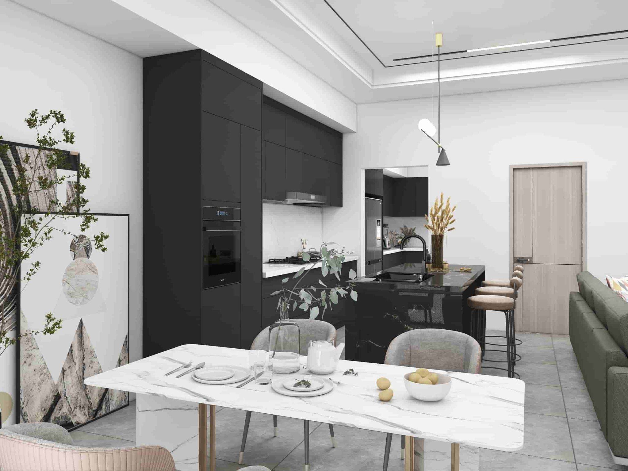 Modern Black Particle Board Kitchen Cabinets With Island - PA Kitchen