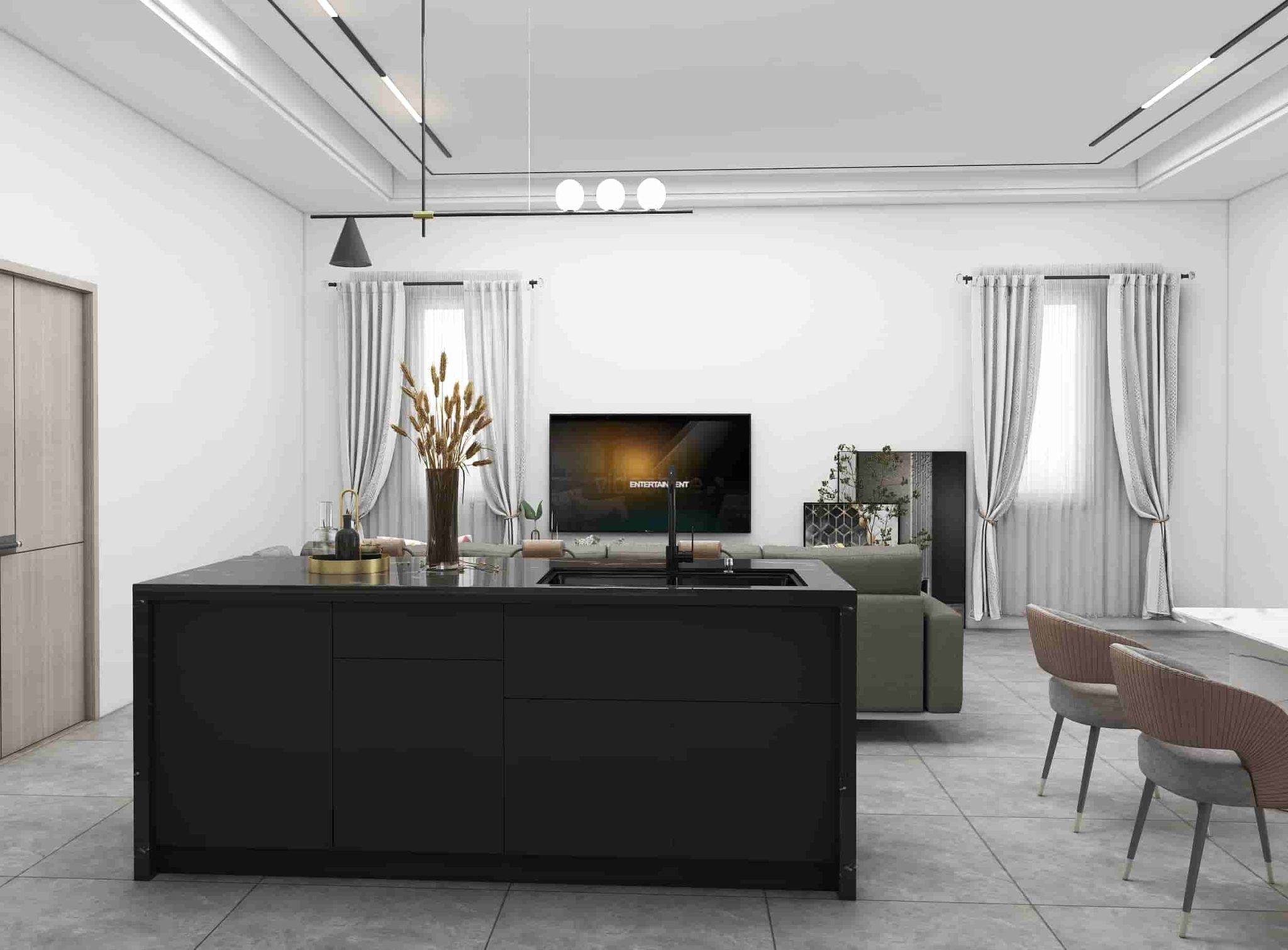 Modern Black Particle Board Kitchen Cabinets With Island - PA Kitchen