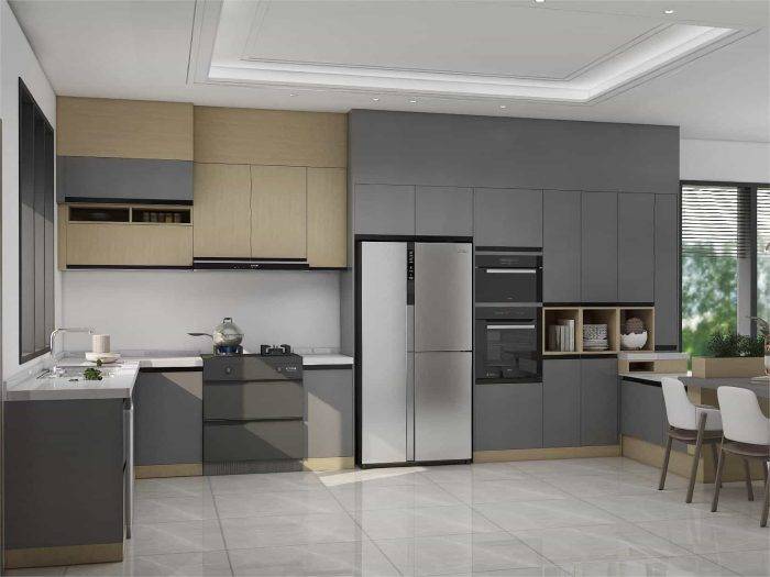 Modern L-Shaped Grey Two-tone Kitchen Cabinets - PA Kitchen