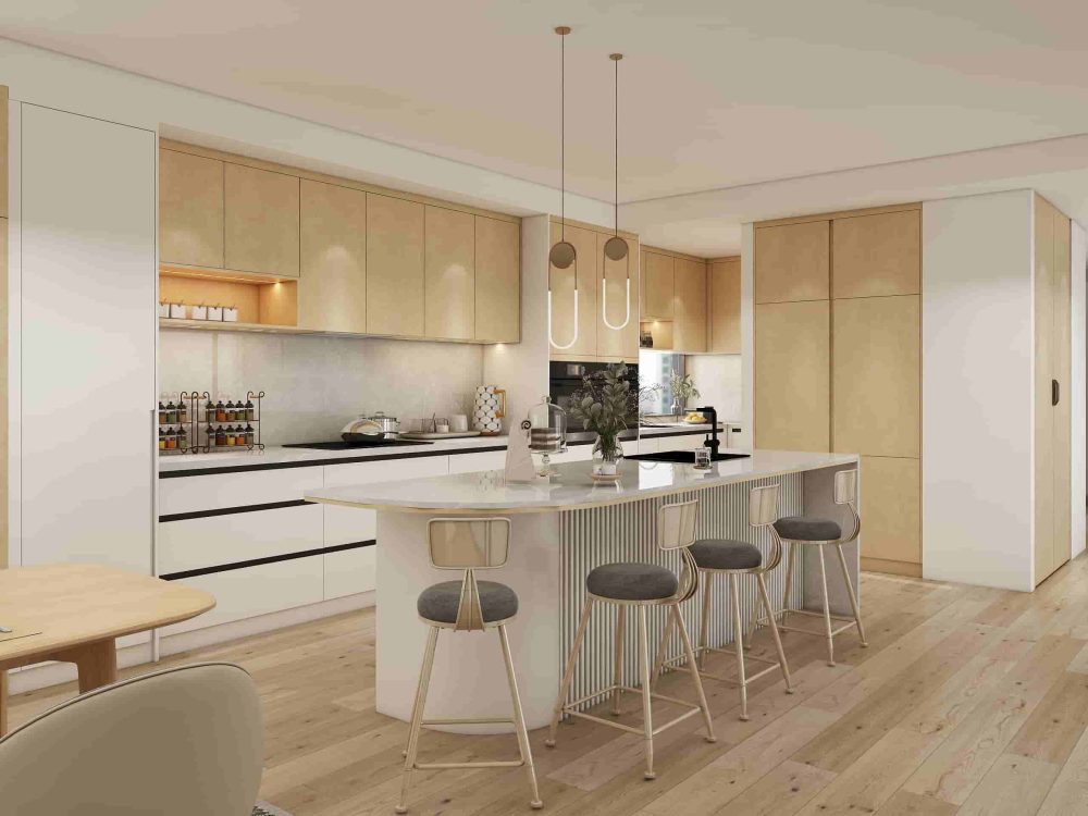 Modern Two Tone Light Wood Laminate Kitchen Cabinets - PA Kitchen