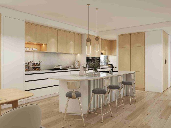 Modern Two Tone Light Wood Laminate Kitchen Cabinets - PA Kitchen