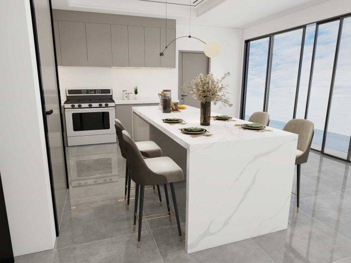 Modern Grey Particle Board Kitchen Cabinets L-Shaped - PA Kitchen