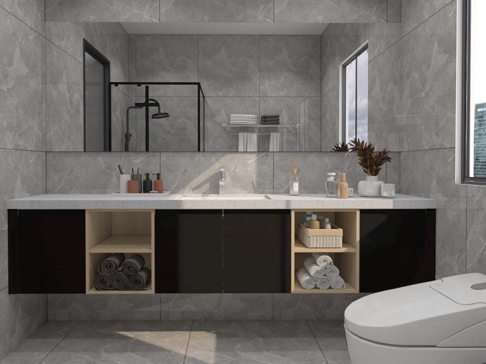 Black and Wood Two Tone Wood Bathroom Vanity - PA Kitchen