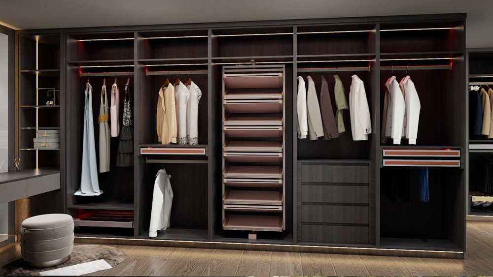 Modern Black Melamine L-shape Walk In Closet - PA Kitchen