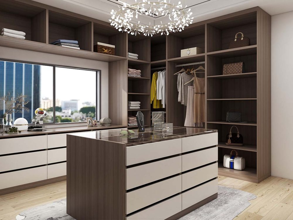 Modern Warm Melamine U-Shaped Walk In Closet - PA Kitchen