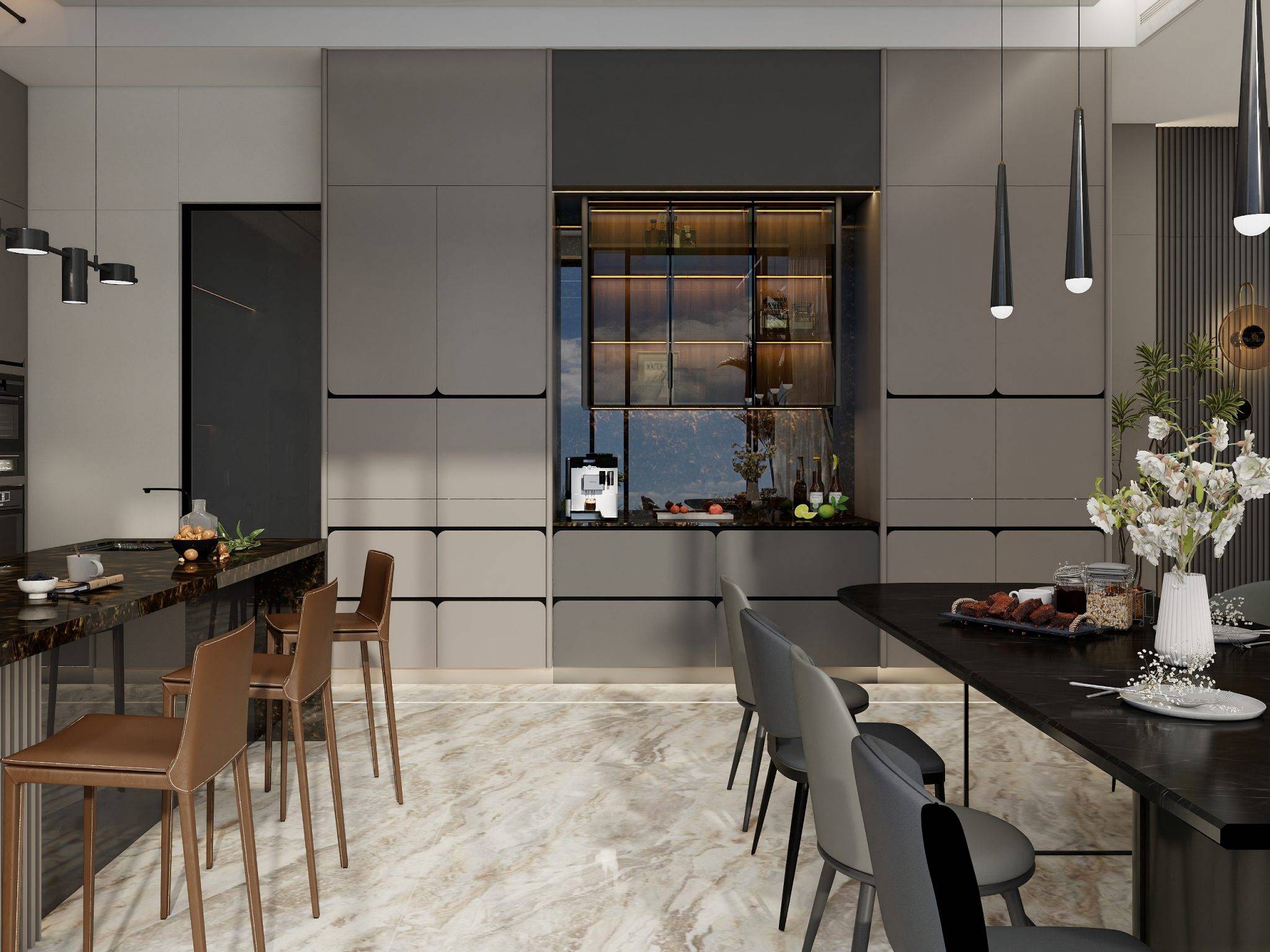 Handleless Island Cabinets with Optimized Prep Zones - PA Kitchen