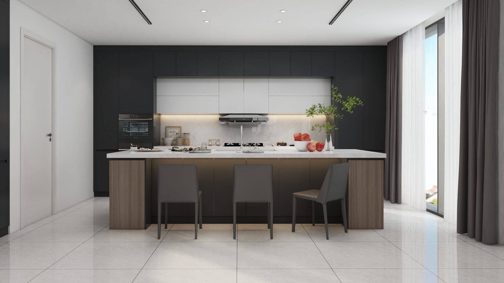 Matte Black Cabinets with Hidden Pull-Out Drawers - PA Kitchen