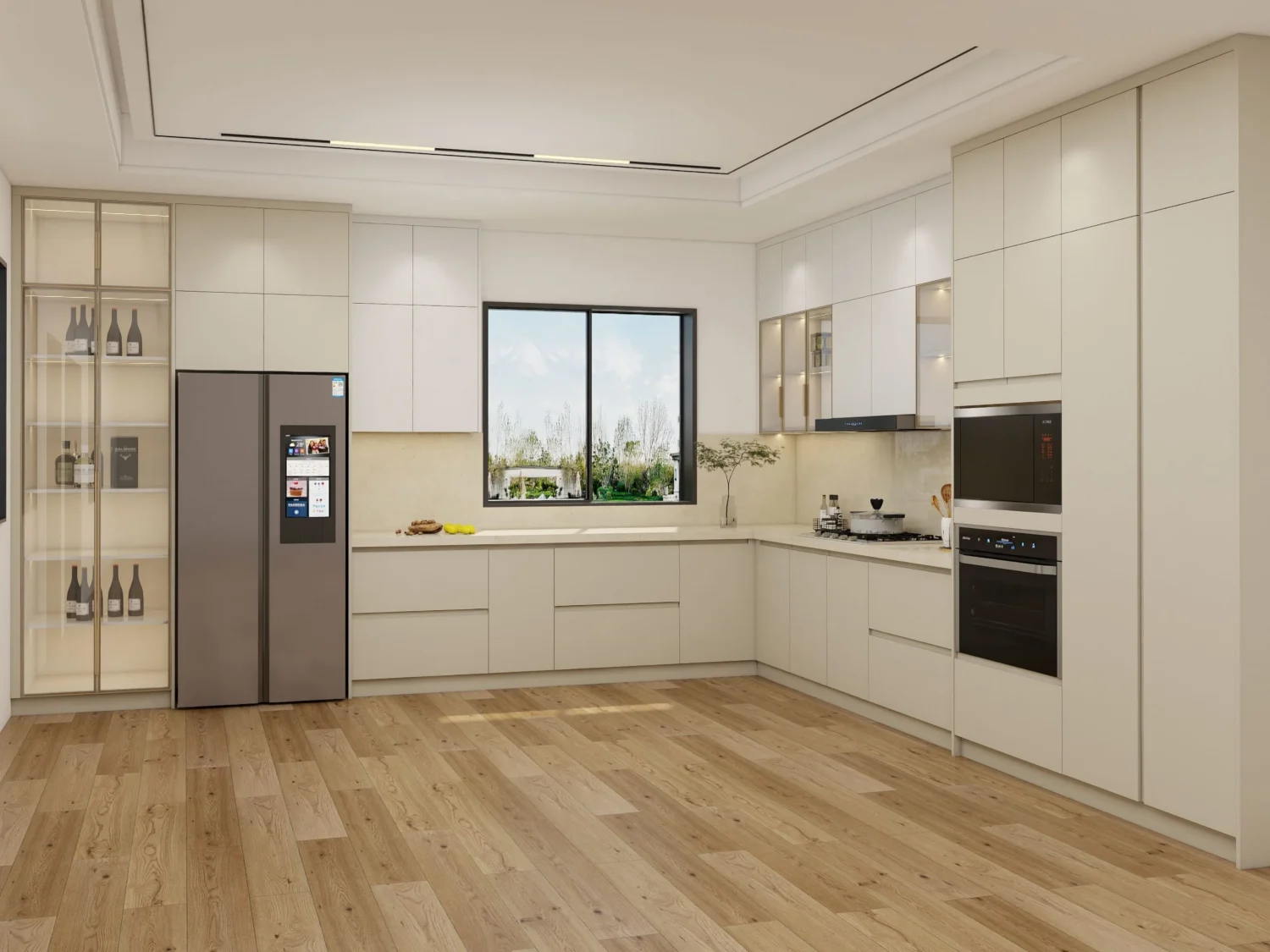 High-Gloss Ivory Cabinets with Simple, Refined Lines - PA Kitchen